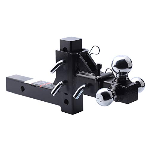 HITOWFMG 2" Adjustable Tri-Ball Mount Drop Hitch Trailer Hitches Ball Mount, 5-3/4" Drop/Rise