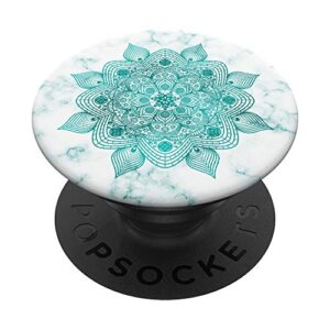 pretty feminine boho floral teal & white mandala flower popsockets swappable popgrip