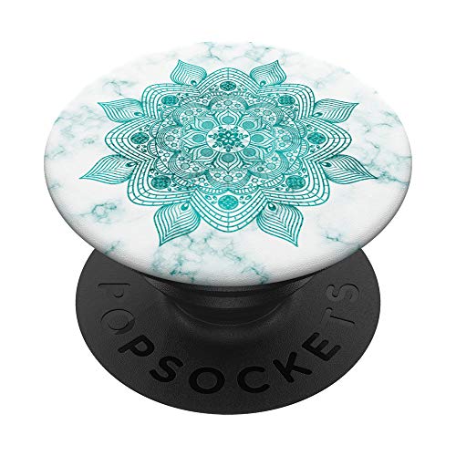 Pretty Feminine Boho Floral Teal & White Mandala Flower PopSockets Swappable PopGrip