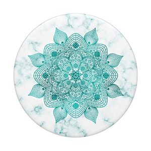 Pretty Feminine Boho Floral Teal & White Mandala Flower PopSockets Swappable PopGrip