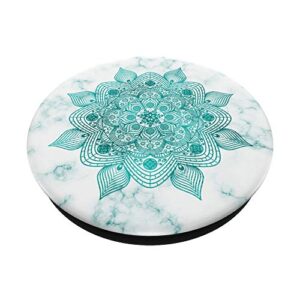 Pretty Feminine Boho Floral Teal & White Mandala Flower PopSockets Swappable PopGrip