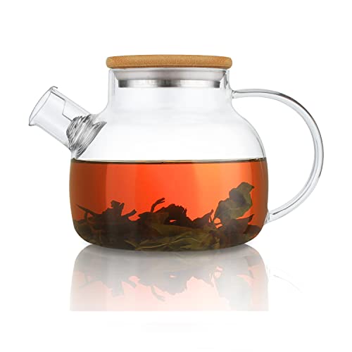 CnGlass Glass Teapot Stovetop Safe,30.4oz Clear Teapots with Removable Filter Spout,Teapot for Loose Leaf and Blooming Tea