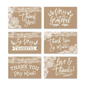 24 rustic kraft thank you cards with envelopes, great note for adult funeral sympathy or gift gratitude supplies for grad, birthday, baby or country vintage bridal wedding shower for boy or girl child