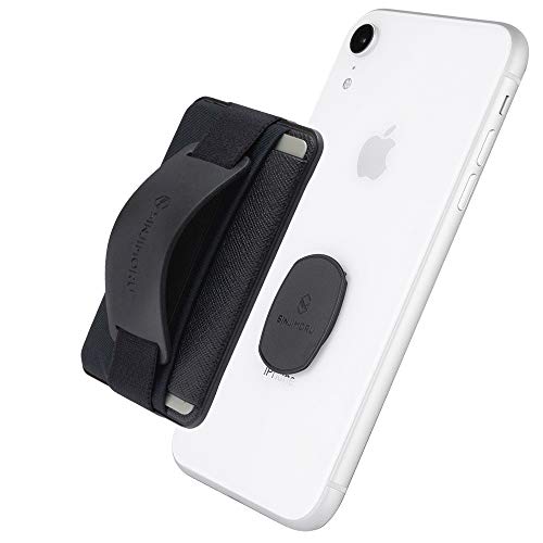 Sinjimoru Detachable Cell Phone Wallet, Wireless Charging Compatible Mobile Phone Grip Stand as iPhone Credit Card Holder for Back of Phone. Sinji Mount B-Grip Black