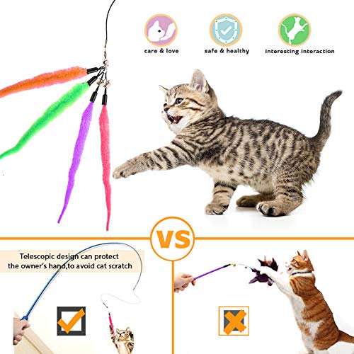 Retractable Cat Wand, Interactive Catcher Teaser Cat Toy 3-Section Teaser Cat Wand Fishing Pole Toy Exerciser for Cat and Kitten (Not Include Replacement)