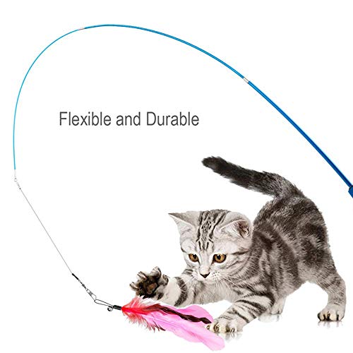 Retractable Cat Wand, Interactive Catcher Teaser Cat Toy 3-Section Teaser Cat Wand Fishing Pole Toy Exerciser for Cat and Kitten (Not Include Replacement)