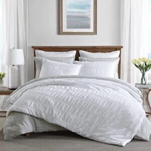 Nautica | Hampton Collection | Cozy & Breathable Cotton Blend Waffle Weave Texture Reversible Comforter Matching Shams, 3-Piece Bedding Set, King, White