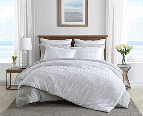 Nautica | Hampton Collection | Cozy & Breathable Cotton Blend Waffle Weave Texture Reversible Comforter Matching Shams, 3-Piece Bedding Set, King, White