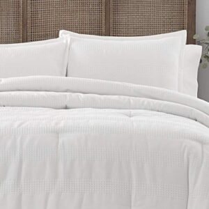 Nautica | Hampton Collection | Cozy & Breathable Cotton Blend Waffle Weave Texture Reversible Comforter Matching Shams, 3-Piece Bedding Set, King, White