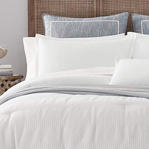 Nautica | Hampton Collection | Cozy & Breathable Cotton Blend Waffle Weave Texture Reversible Comforter Matching Shams, 3-Piece Bedding Set, King, White