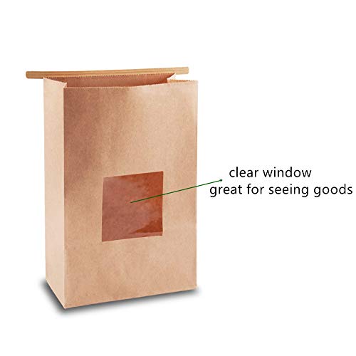 Cyblinia 50 Pack Brown Bakery Bags with Window Kraft Paper Bags Tin Tie Tab Lock Bags for Storing Cookie Dried Foods Snack