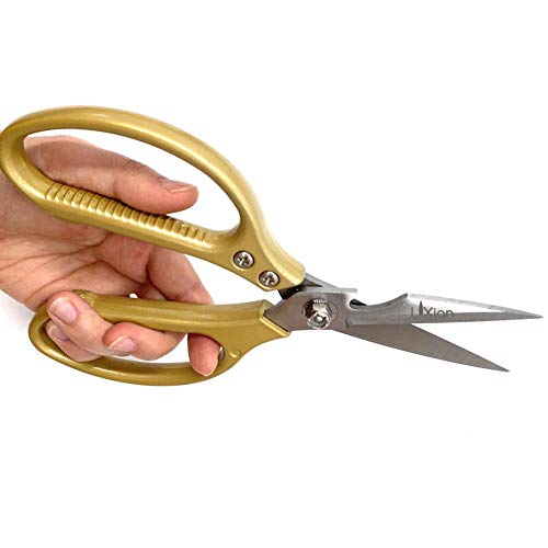 Very Sharp Multi-Purpose Scissors, Heavy Duty Shears, Left and Right Metal handle for kitchen Chicken office Garden (Gold)