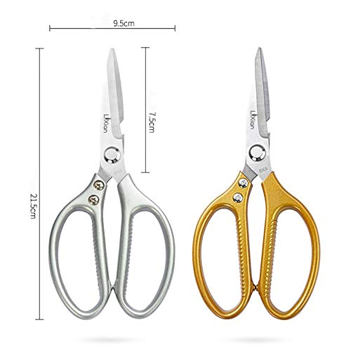 Very Sharp Multi-Purpose Scissors, Heavy Duty Shears, Left and Right Metal handle for kitchen Chicken office Garden (Gold)