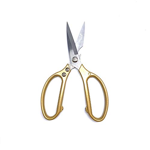 Very Sharp Multi-Purpose Scissors, Heavy Duty Shears, Left and Right Metal handle for kitchen Chicken office Garden (Gold)