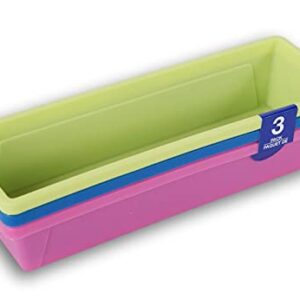 Pencil Trays Colorful Plastic Storage Baskets Mini Bins - Set of 3 - Colors Vary