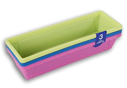 Pencil Trays Colorful Plastic Storage Baskets Mini Bins - Set of 3 - Colors Vary