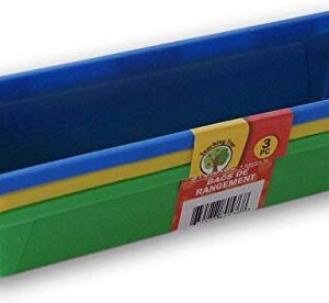 Pencil Trays Colorful Plastic Storage Baskets Mini Bins - Set of 3 - Colors Vary