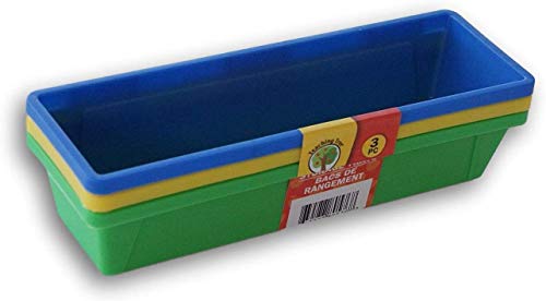 Pencil Trays Colorful Plastic Storage Baskets Mini Bins - Set of 3 - Colors Vary