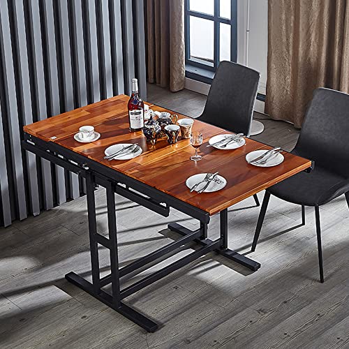 Organizedlife 55'' Convertible 2 in 1 Shelf to Table,Bookshelf Desk & Dining Table with Solid Mahogany Top with Steel Legs Metal for Small Spaces