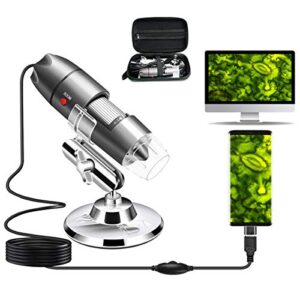 usb microscope camera 40x to 1000x, cainda digital microscope with metal stand & carrying case, compatible with android windows linux mac, portable microscope camera for kids students adults (gray)