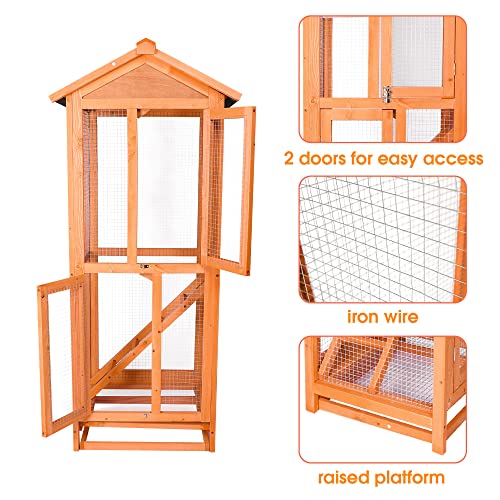 LONABR Wooden Aviary House Bird Cage Large Vertical Play House with Waterproof Roof Perches Ladder and Removable Trays for Outdoor Indoor