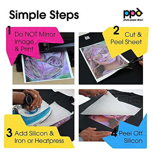 PPD Inkjet Premium Iron-On Dark T Shirt Transfers Paper LTR 8.5x11" Pack of 5 Sheets (PPD-4-5)