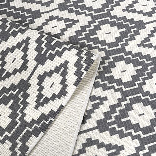 Uphome Indoor Outdoor Rug 3' x 5' Gray Farmhouse Patio Rug Hand Woven Moroccan Cotton Area Rug Modern Boho Geometric Machine Washable Carpet for Entryway Bedroom Living Room