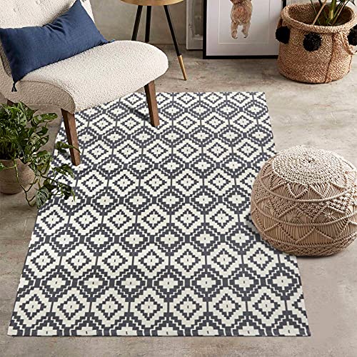 Uphome Indoor Outdoor Rug 3' x 5' Gray Farmhouse Patio Rug Hand Woven Moroccan Cotton Area Rug Modern Boho Geometric Machine Washable Carpet for Entryway Bedroom Living Room