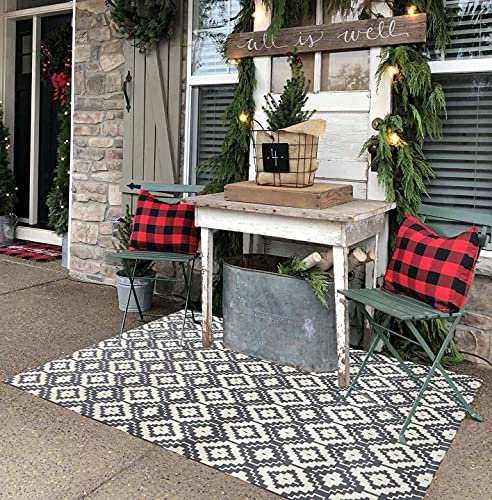 Uphome Indoor Outdoor Rug 3' x 5' Gray Farmhouse Patio Rug Hand Woven Moroccan Cotton Area Rug Modern Boho Geometric Machine Washable Carpet for Entryway Bedroom Living Room