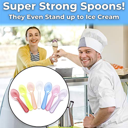 Extra Sturdy, BPA Free 500ct Plastic Tasting Spoons. Disposable Mini Tasters for Small Sampling or Individual Portions of Ice Cream, Sauces and Appetizers. Great for Food Trucks, Parties and Events.