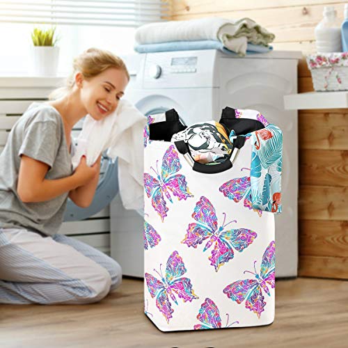 AGONA Watercolor Butterflies Laundry Basket with Handles Large Storage Bin Collapsible Fabric Laundry Hamper Foldable Laundry Bag for Kids Room Toy Bins Gift Baskets Bedroom Baby Nursery