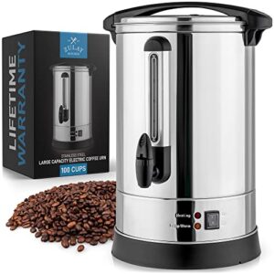 zulay premium 100 cup commercial coffee urn - stainless steel large coffee dispenser for quick brewing - automatic hot water dispenser - ideal for large crowds - coffee dispenser for any occasion