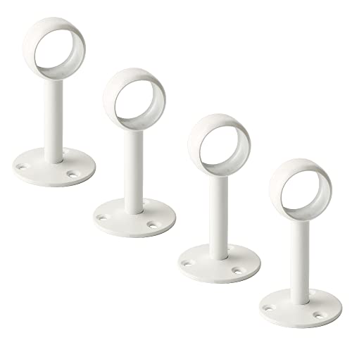 Mooche 4Pcs Curtain Closet Rod Holder Ceiling-Mount Bracket Pipe Flange Wardrobe Closet Pole End Supports Socket 1 Inch, Stainless Steel White Finished, MFL4025W-4P