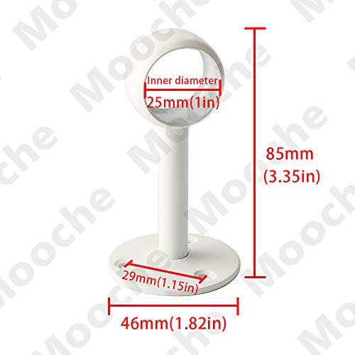 Mooche 4Pcs Curtain Closet Rod Holder Ceiling-Mount Bracket Pipe Flange Wardrobe Closet Pole End Supports Socket 1 Inch, Stainless Steel White Finished, MFL4025W-4P