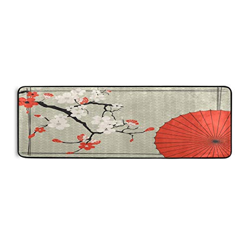 ALAZA Japanese Floral Runner Area Rug Non Slip Floor Mat for Hallway Entryway Living Room Bedroom Dorm Home Decor 72x24 inches