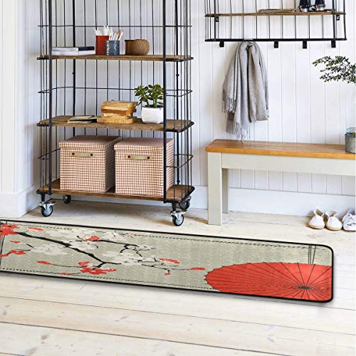 ALAZA Japanese Floral Runner Area Rug Non Slip Floor Mat for Hallway Entryway Living Room Bedroom Dorm Home Decor 72x24 inches