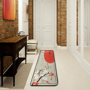 ALAZA Japanese Floral Runner Area Rug Non Slip Floor Mat for Hallway Entryway Living Room Bedroom Dorm Home Decor 72x24 inches