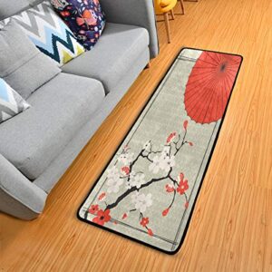 ALAZA Japanese Floral Runner Area Rug Non Slip Floor Mat for Hallway Entryway Living Room Bedroom Dorm Home Decor 72x24 inches