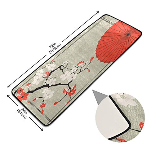 ALAZA Japanese Floral Runner Area Rug Non Slip Floor Mat for Hallway Entryway Living Room Bedroom Dorm Home Decor 72x24 inches