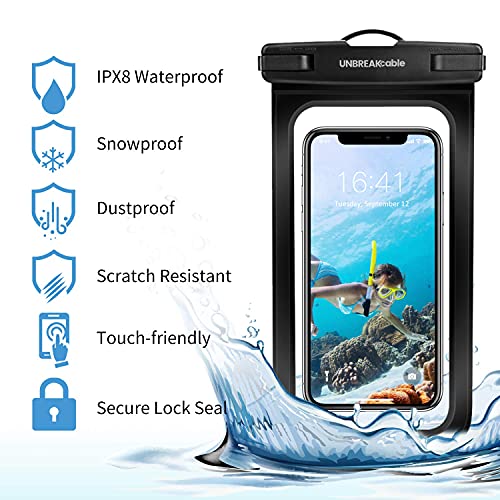 UNBREAKcable Waterproof Phone Pouch, IPX8 Universal Waterproof Phone Case [2 Pack] Cellphone Dry Bag for iPhone 14 13 12 11 Pro Max XS Plus Samsung Galaxy S23 and More Up to 7" - Black