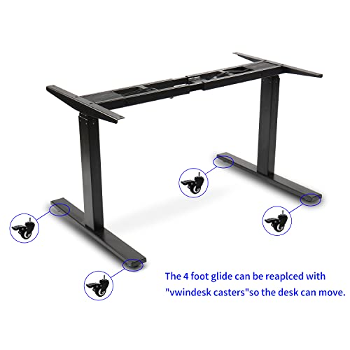 VWINDESK VJ201-S3 Electric Height Adjustable Sitting Standing Desk Frame Only/Sit Stand - Dual Motors 3 Segment Motorized Desk Base Only,Black