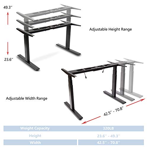 VWINDESK VJ201-S3 Electric Height Adjustable Sitting Standing Desk Frame Only/Sit Stand - Dual Motors 3 Segment Motorized Desk Base Only,Black