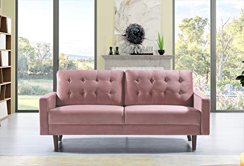 Container Furniture Direct Celestina Mid Century Modern Velvet Upholstered Living Room Sofa, 74.8", Rose