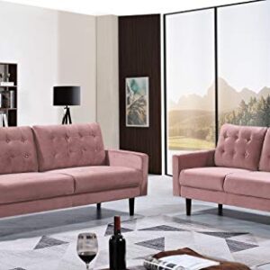 Container Furniture Direct Celestina Mid Century Modern Velvet Upholstered Living Room Sofa, 74.8", Rose