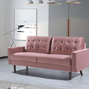 Container Furniture Direct Celestina Mid Century Modern Velvet Upholstered Living Room Sofa, 74.8", Rose