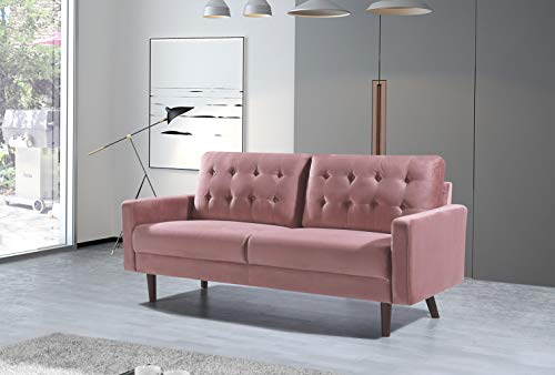 Container Furniture Direct Celestina Mid Century Modern Velvet Upholstered Living Room Sofa, 74.8", Rose