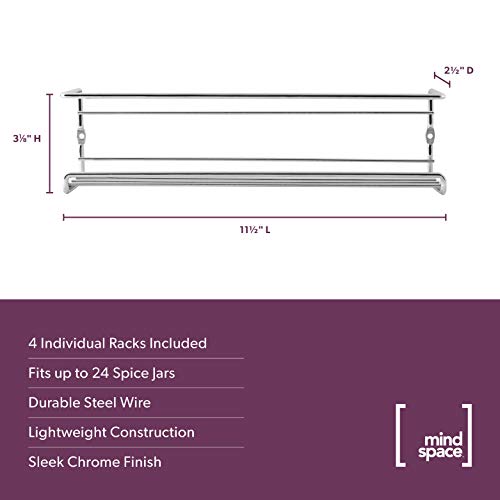 Mindspace Spice Rack Wall Mount, Pantry Cabinet Door Organizer - Set of 4 Hanging Spice & Seasoning Racks Kitchen Storage Organizer | The Wire Collection, Chrome