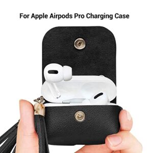 MODOS LOGICOS Charging Case Cover for Apple Air Pods Pro, PU Leather Case with a Couple of Drooping Tassels for Apple AirPods Pro 1st (2019) / AirPods Pro 2nd (2022) Charging Case - Black