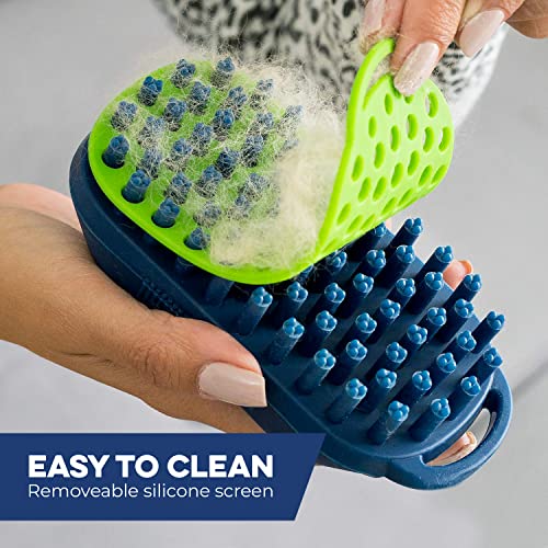 Bonza Dog and Cat Massage Brush, Dog Bath Brush with Removable Screen, Soft Silicone Bristles for Gentle Grooming for Pet, Curry Comb for Washing, Brushing for Short, Medium and Long Haired Pets