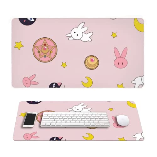 Pink Moon Rectangle Anime Non Slip Rubber Mousepad Mouse Pads/Mouse Mats Case Cover with Designs for Office Home Woman Man 30x15.7 Inch(75x40 cm)